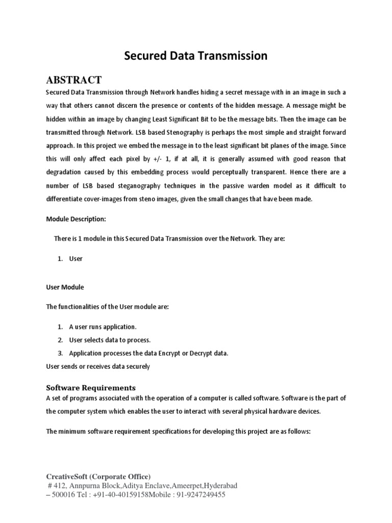 Secured Data Transmission Abstract | PDF | Computer Network | Computer Hardware