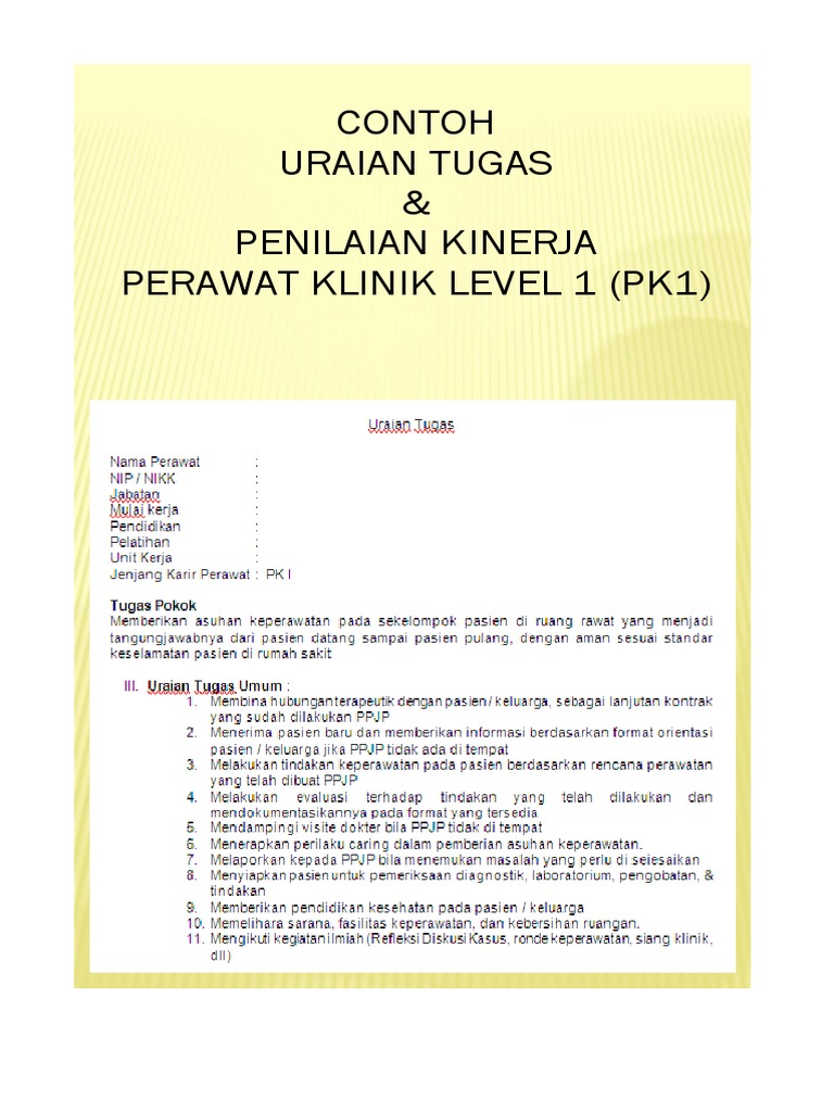 Contoh Uraian Tugas Dan Penilaian Kinerja | PDF