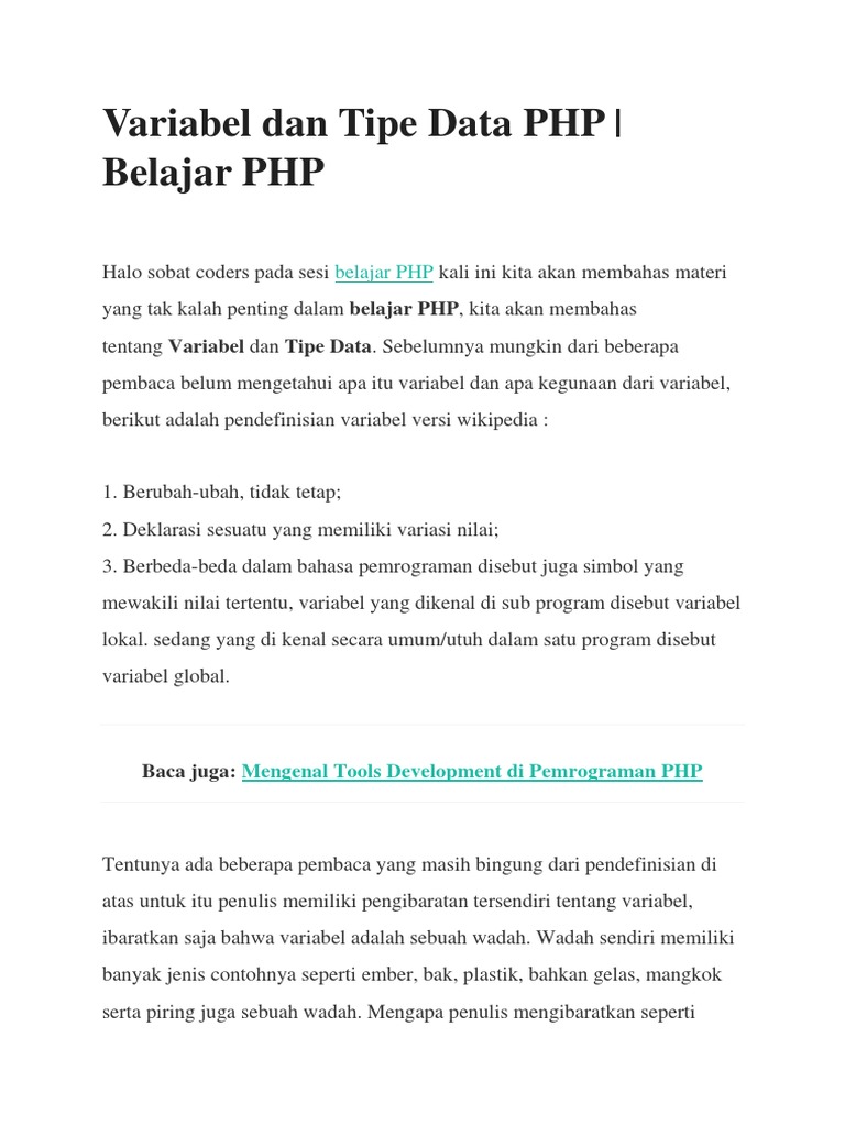 Variabel Dan Tipe Data PHP | PDF