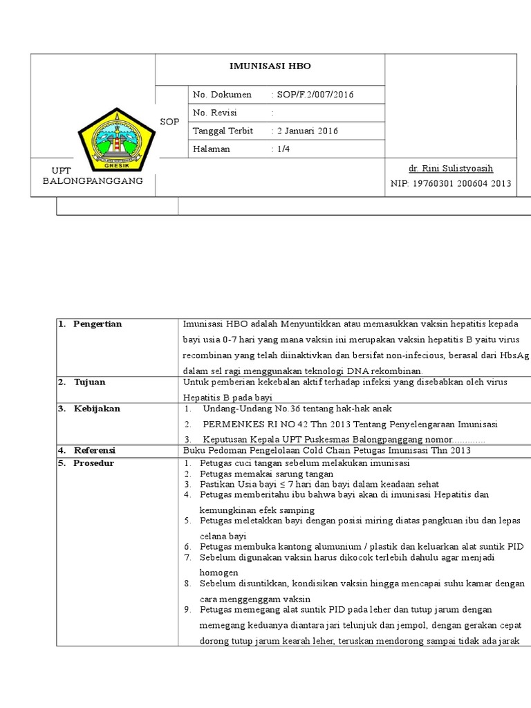 Sop Imunisasi Hbo | PDF