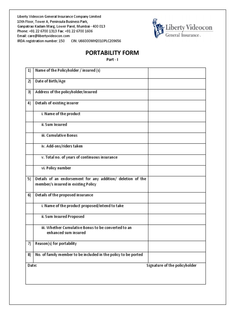 Portability Form.pdf | Insurance | Social Institutions