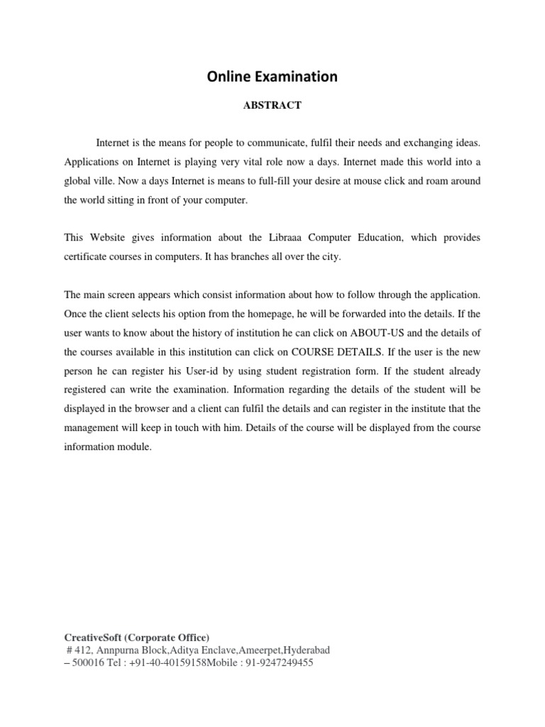 Online Examination Abstract | Test (Assessment) | Internet