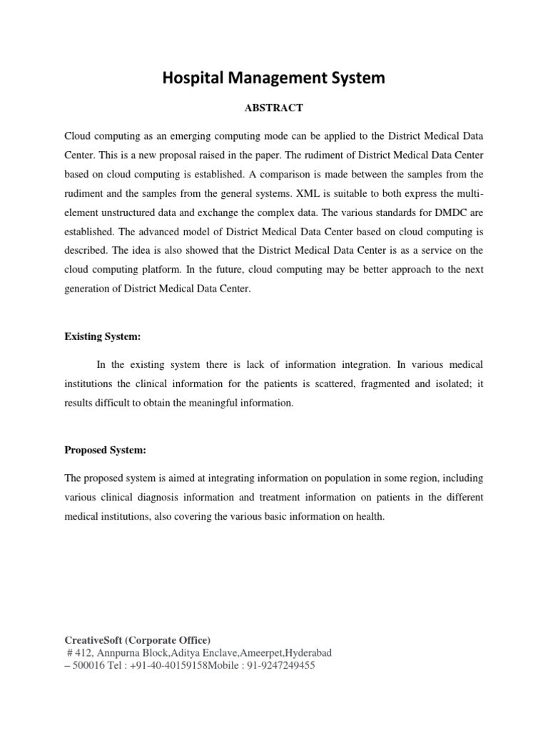 Hospital Management System Abstract | PDF | Computing | Software