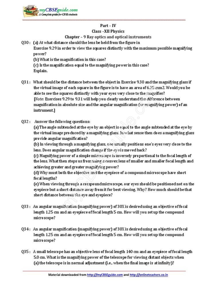 12 Physics Ncert Ch09 Ray Optics and Optical Instruments Part 4 Ques | PDF | Optical Devices ...