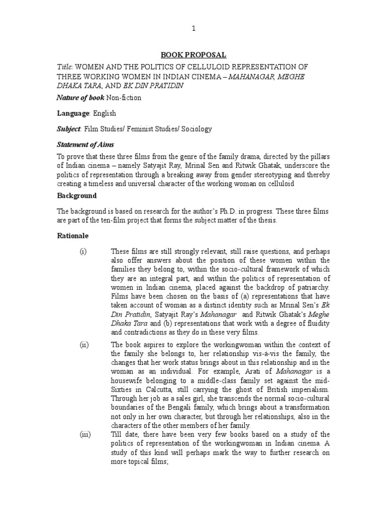 Book Proposal Working Women in Three Indian Milestone Films Shoma | PDF ...
