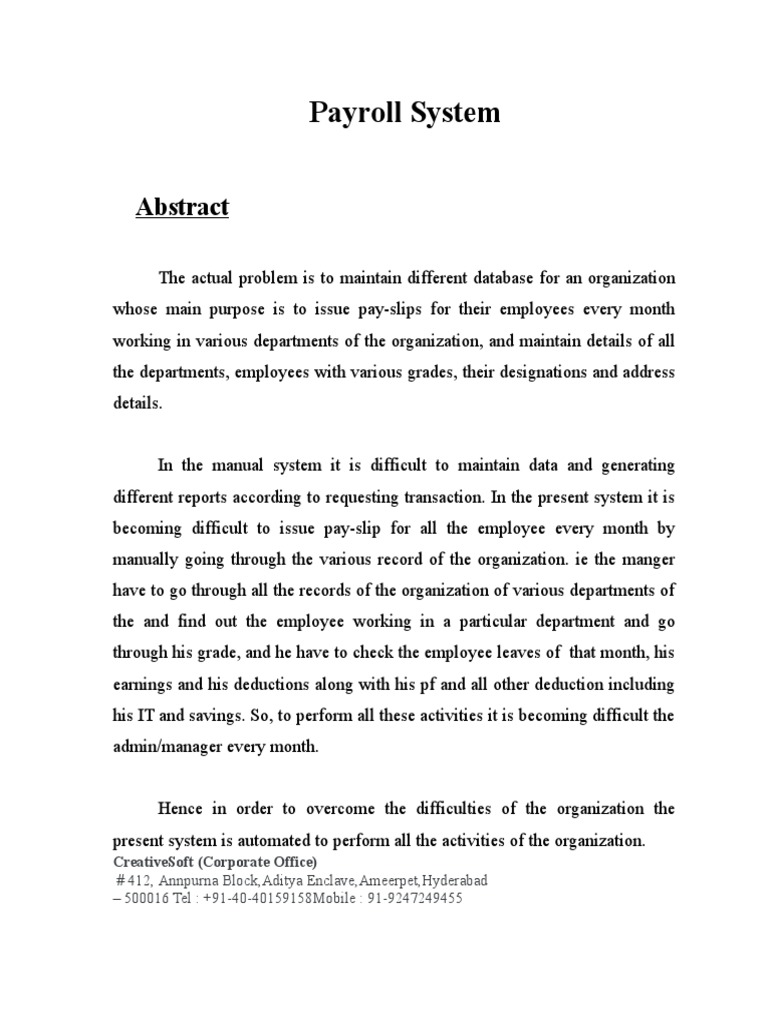 Payroll System Abstract | PDF | Payroll | Java (Programming Language)