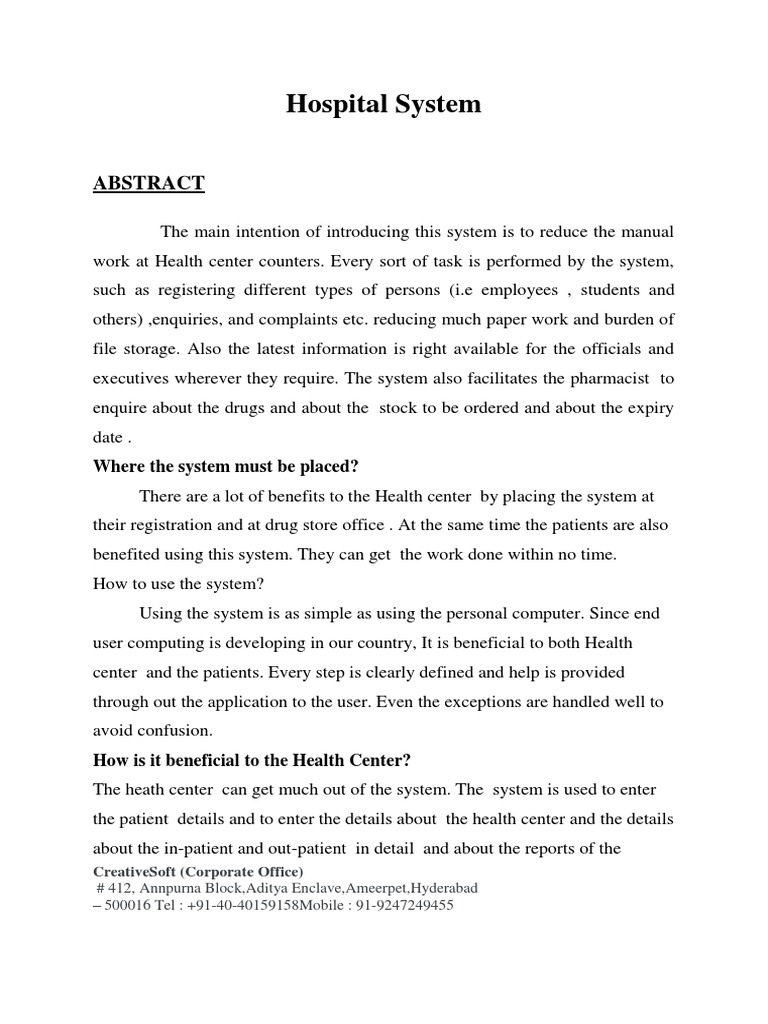 Hospital System Abstract | PDF | Patient | Pharmacy