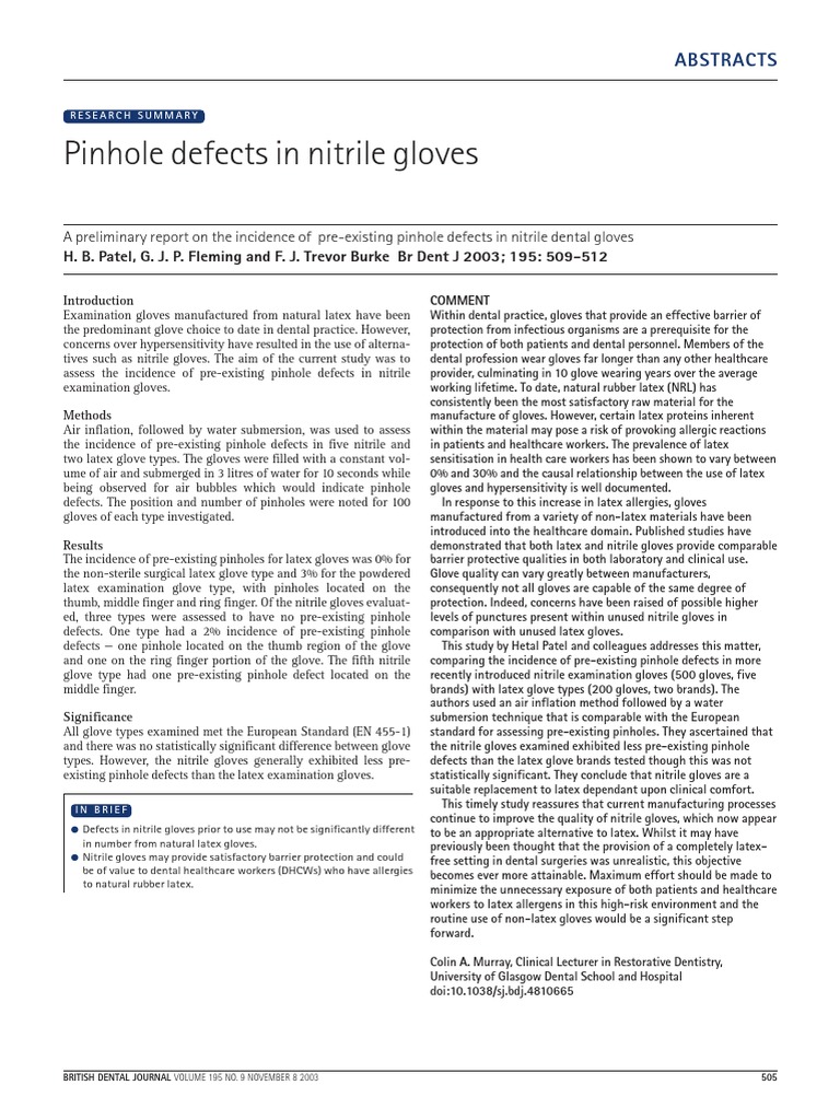 Pinhole Defects in Nitrile Gloves | PDF | Allergy | Health Care