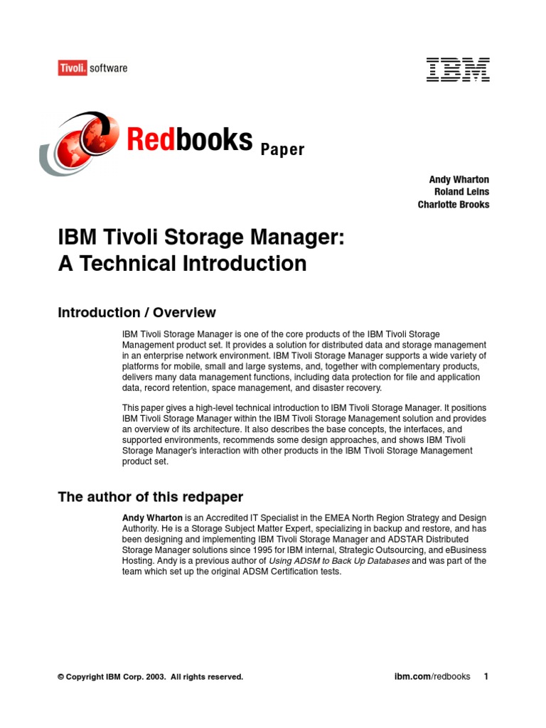 IBM Tivoli Storage Manager A Technical Introduction | PDF | Backup ...
