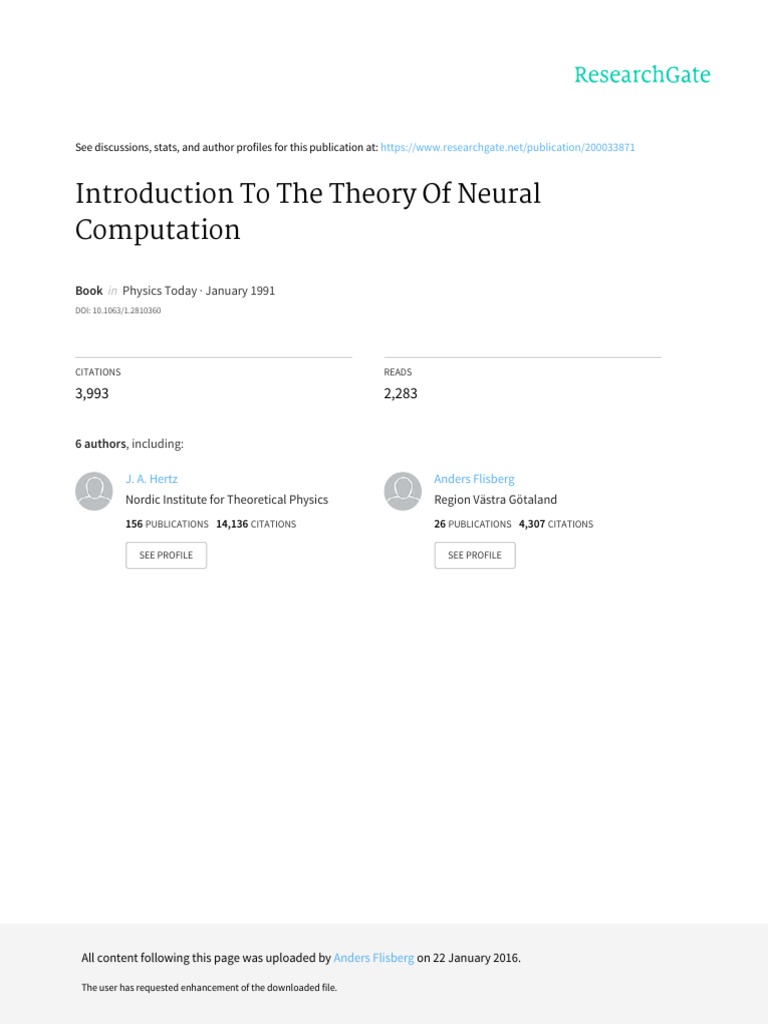 Introduction To The Theory of Neural Computation | PDF | Principal Component Analysis ...