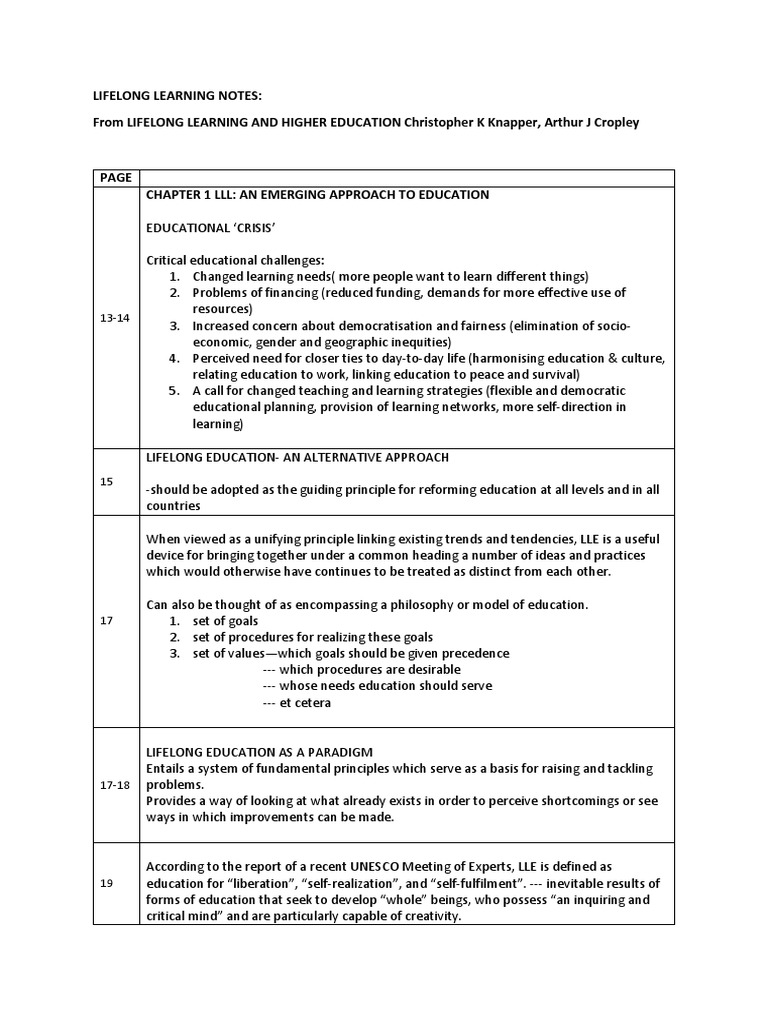 Lifelong Learning Notes: From LIFELONG LEARNING AND HIGHER EDUCATION ...