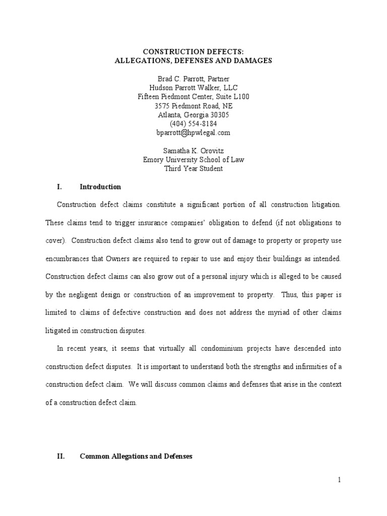 Construction Defects: Allegations, Defenses and Damages | PDF ...