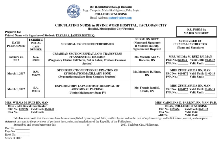 Circulating Nurse in Divine Word Hospital, Tacloban City | PDF ...