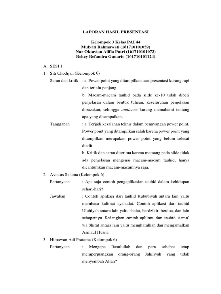 Laporan Hasil Presentasi | PDF