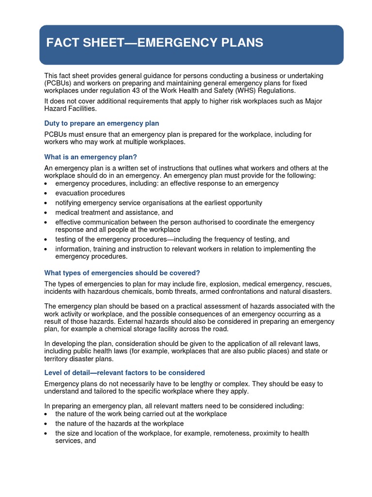Emergency Plans Fact Sheet | PDF | Emergency Management | Emergency