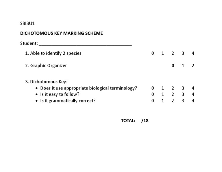 Dichotomous Key Evaluation Rubric | PDF