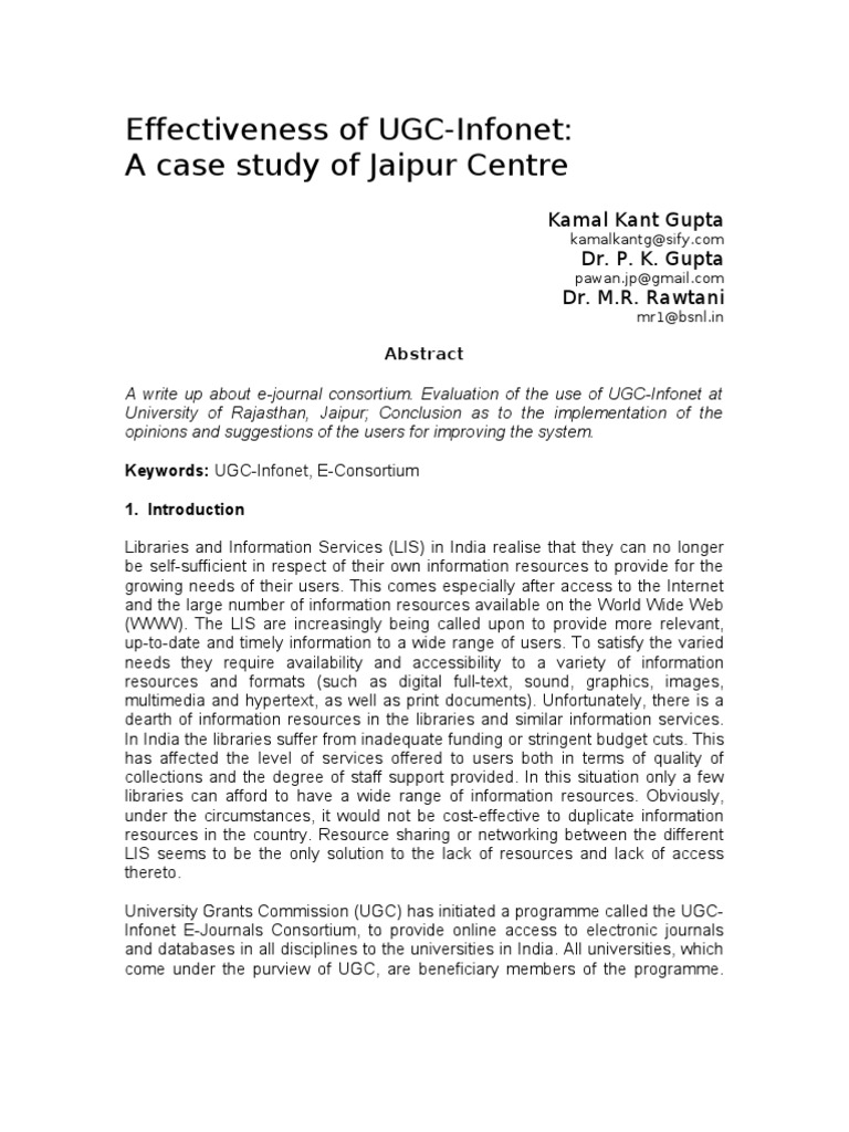 UGC-Infonet E-Journal Consortium Study | PDF | Libraries | World Wide Web