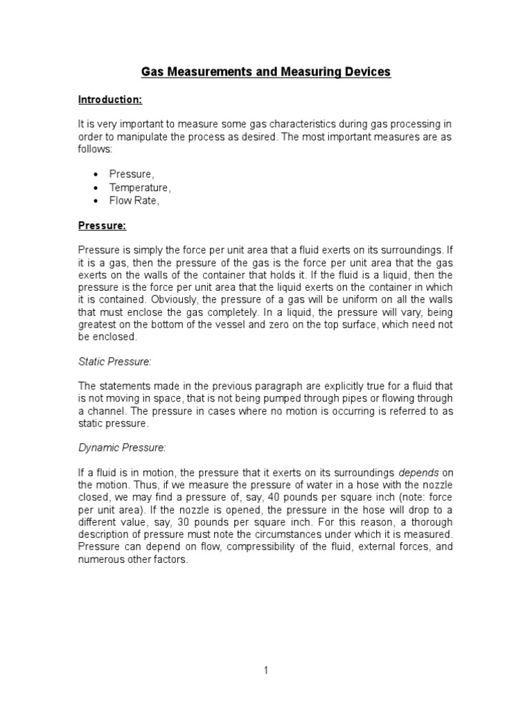 Gas Measurements and Measuring Devices | PDF | Pressure Measurement ...