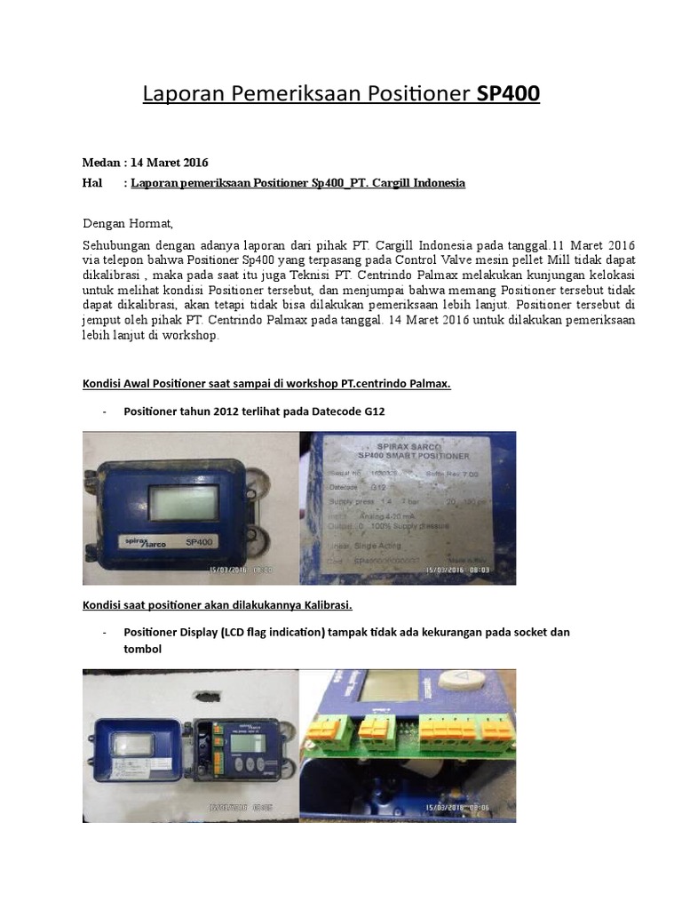Laporan Pemeriksaan Positioner SP400 | PDF | Bisnis | Komputer