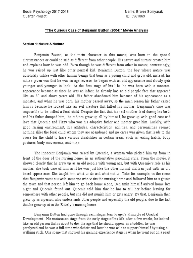 Benjamin Button: Nature vs. Nurture Analysis | PDF | Mother | Father