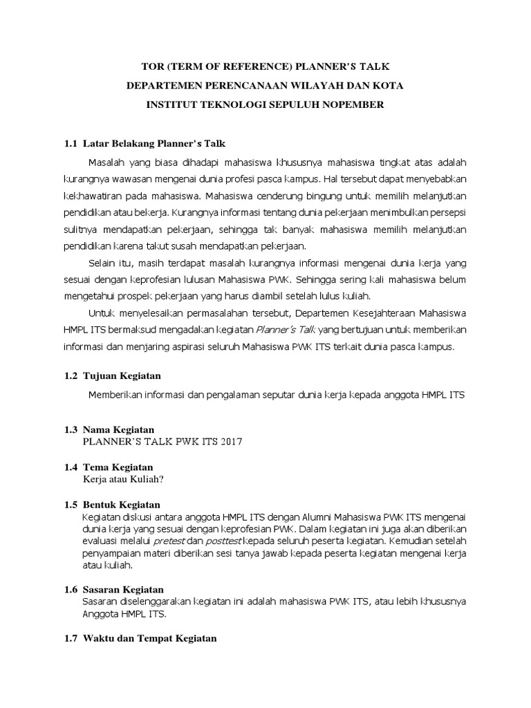 Contoh TOR | PDF | Karier & Perkembangan