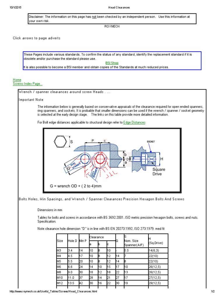 Head Clearances | PDF | Screw | Unrest