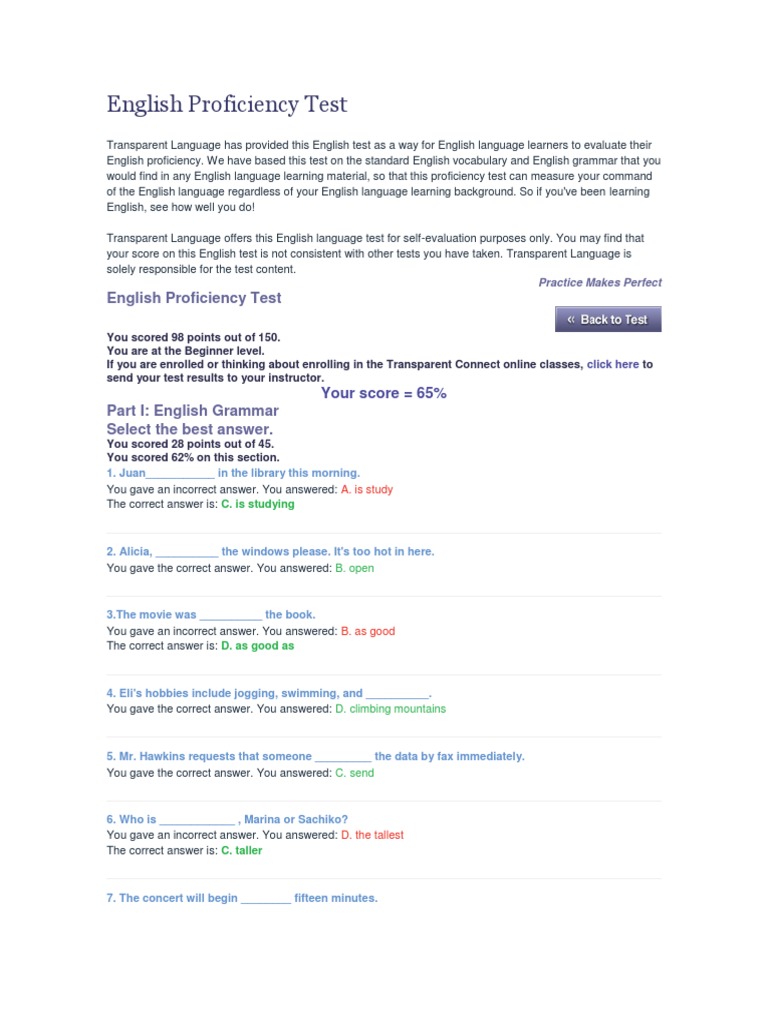 English Proficiency Test Score | PDF | English Language | Linguistics