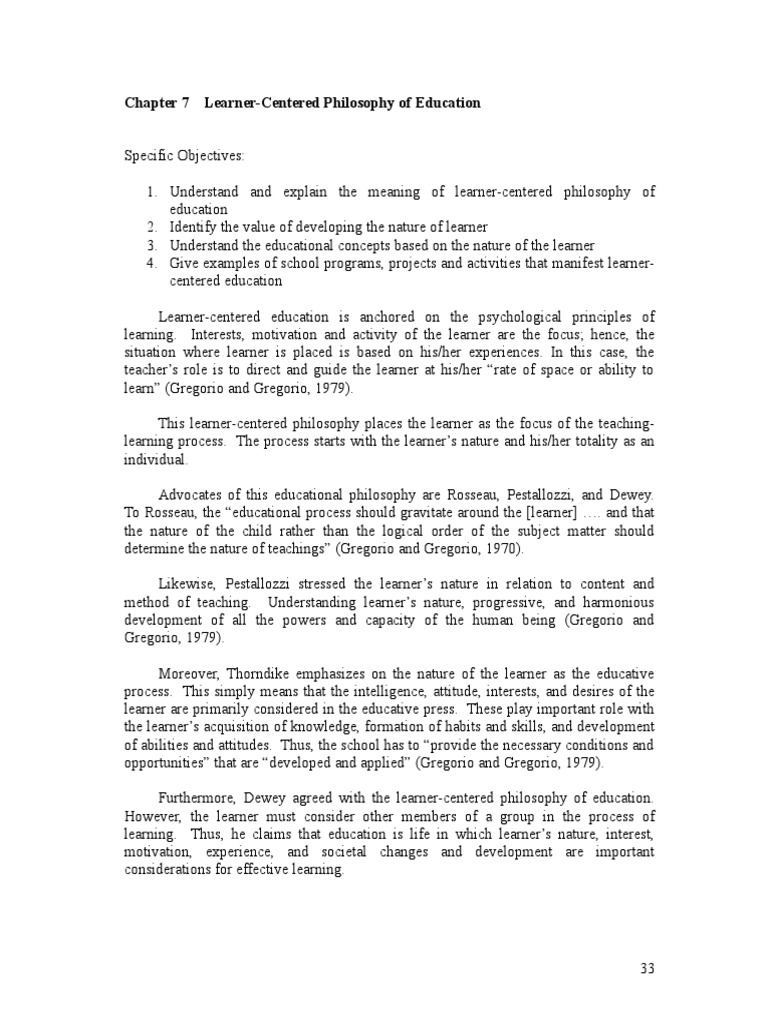 Chapter 7 Learner-Centered Philosophy of Education | PDF | Literacy ...