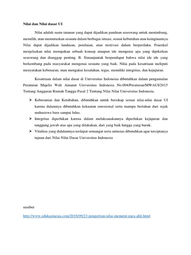 Nilai Dan Nilai Dasar UI | PDF | Karier & Perkembangan