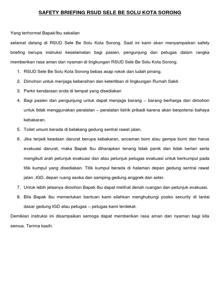 Naskah Safety Briefing | PDF