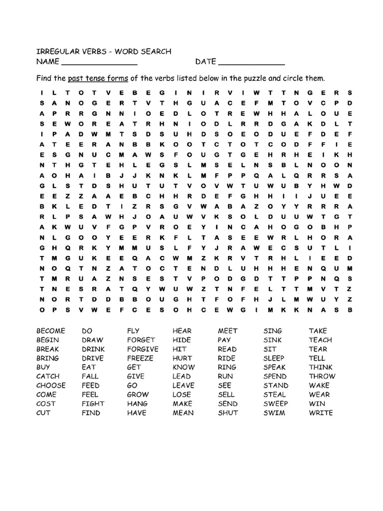 Irregular Verbs Crossword | PDF
