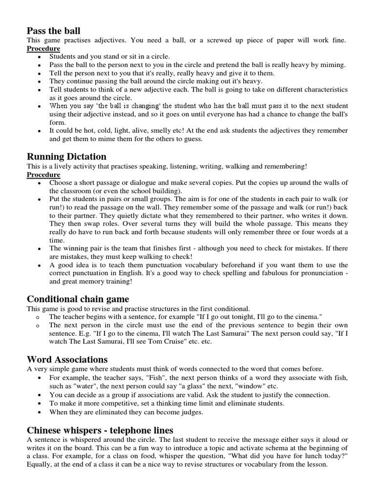 Pass The Ball: Procedure | PDF | Vocabulary | Linguistics