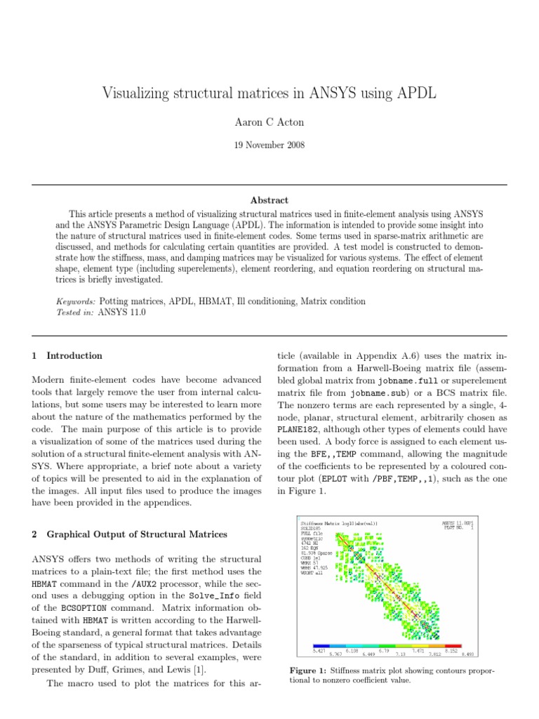 Visualizing Structural Matrices in ANSYS Using APDL | PDF | Matrix (Mathematics) | Finite ...