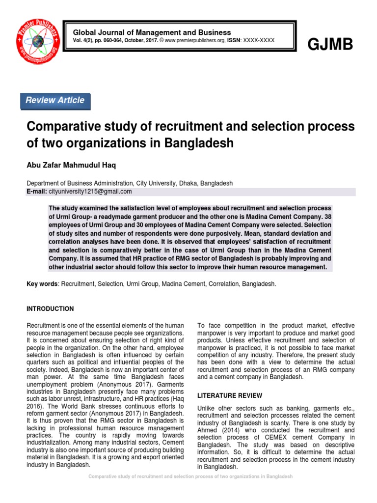 Comparative Study of Recruitment and Selection Process of Two Organizations in Bangladesh | PDF ...