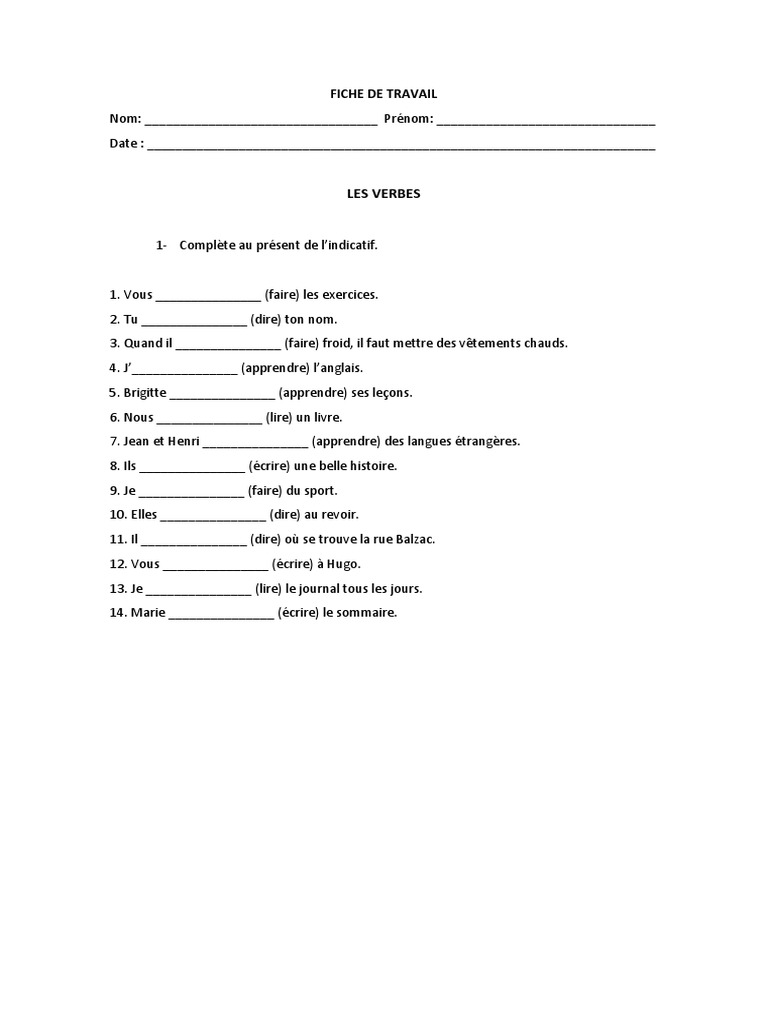 Verbes en -re au présent | PDF