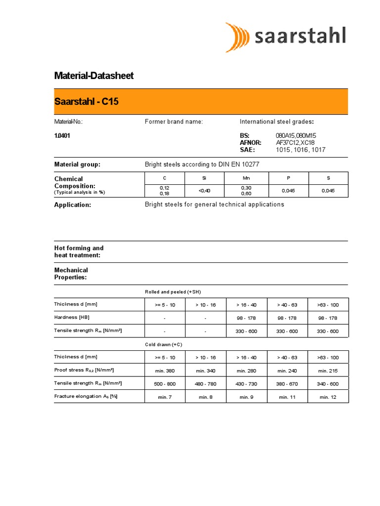 Material-Datasheet Saarstahl - C15 | PDF
