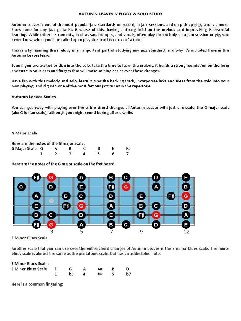 Autumn Leaves Melody & Solo Study | PDF | Jazz | Harmony
