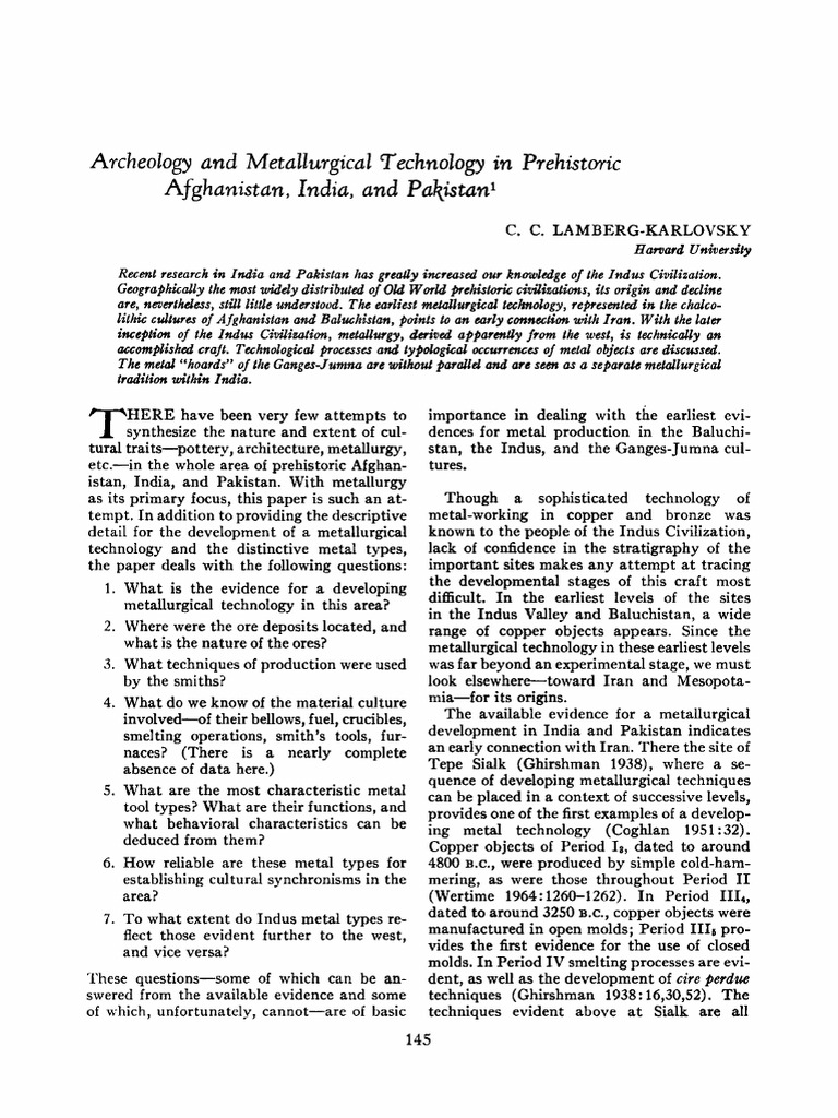 Archaeology and Metallurgical Technology in Prehistoric Afghanistan ...