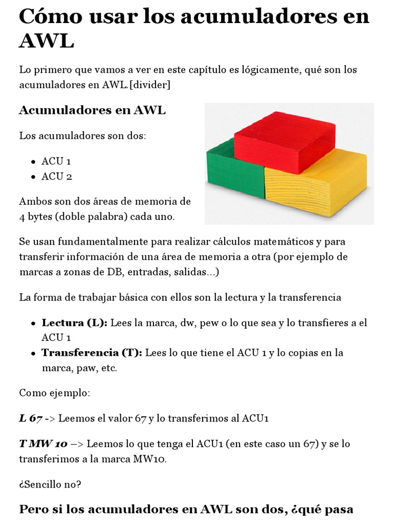 Cómo usar los acumuladores en AWL - Programacion Siemens | Poco ...