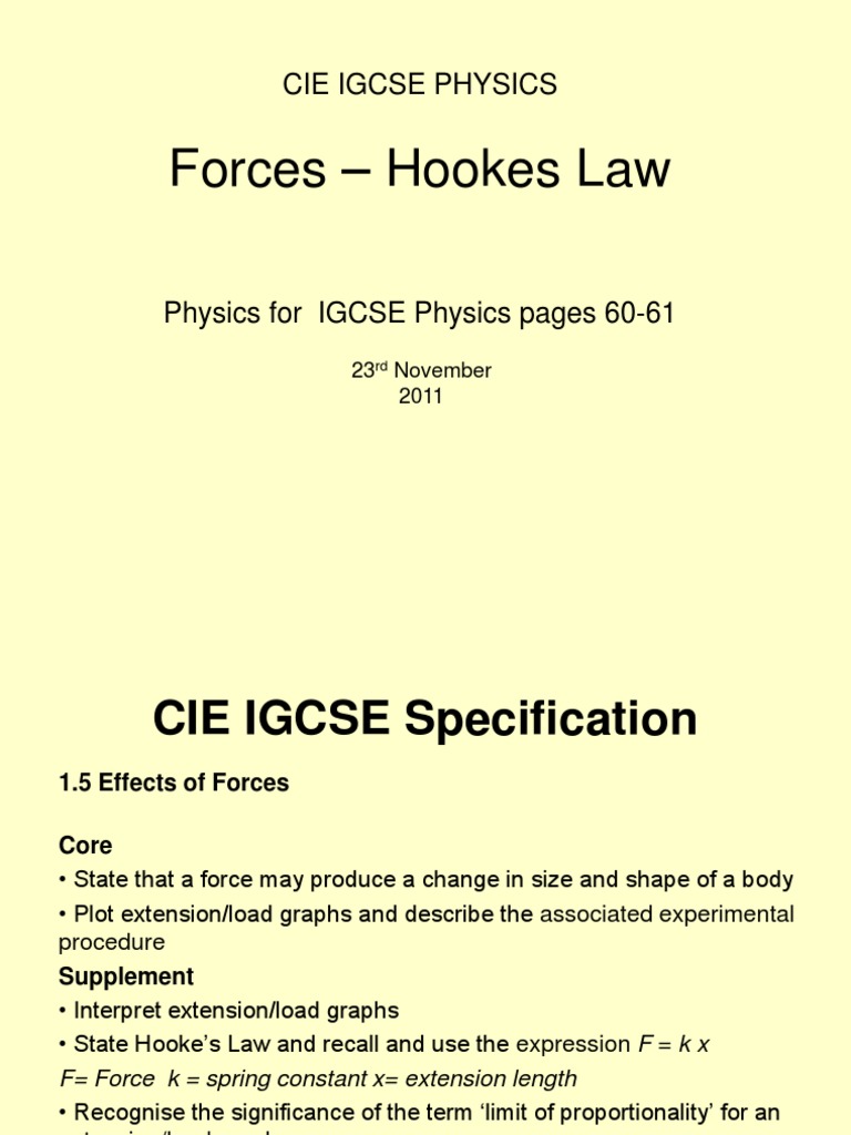 IGCSE Physics: Hooke's Law Basics | PDF | Elasticity (Physics) | Force