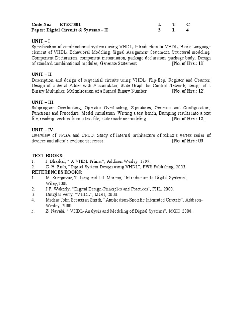 Code No.: ETEC 301 L T C Paper: Digital Circuits & Systems - II 3 1 4 ...