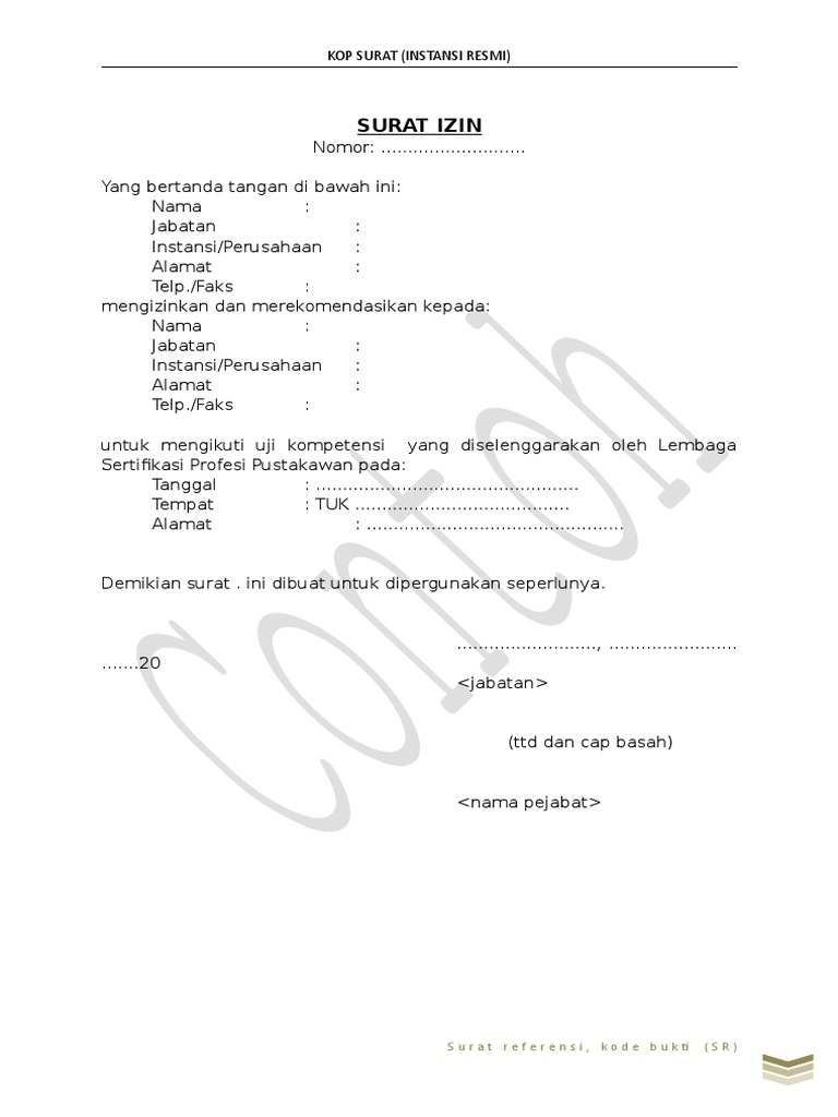 Contoh Surat Izin Keterangan | PDF | Teknologi & Rekayasa