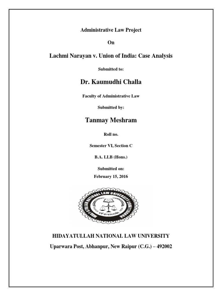 Lachmi Narayan v. Union of India Analysis | PDF | By Law | Government ...