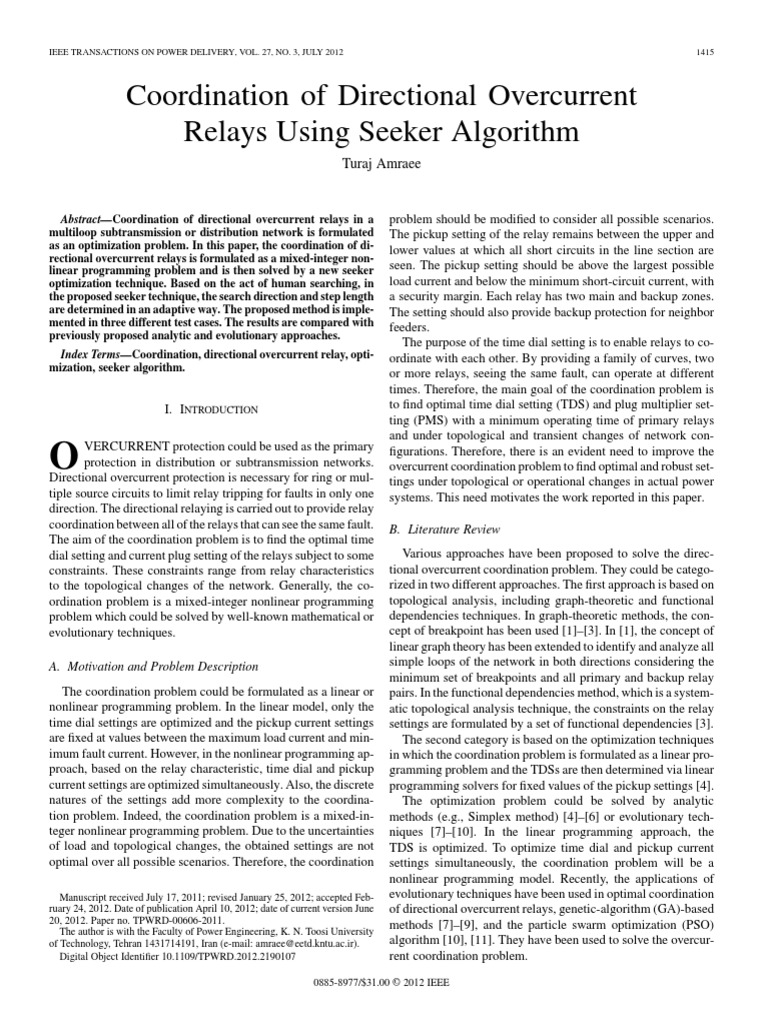 Coordination of Directional Overcurrent Relays Using Seeker Algo | PDF ...