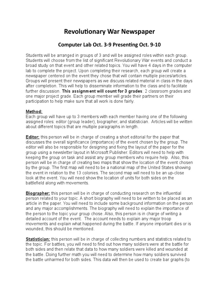 Revolutionary War Newspaper Project | PDF | Editing | United Kingdom ...