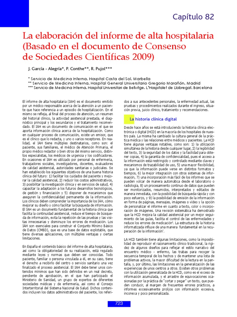 Informe de Alta Hospitalaria: Resumen Clínico | PDF | Historial médico ...