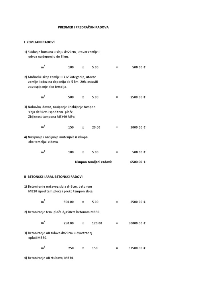 Predmer I Predracun | PDF