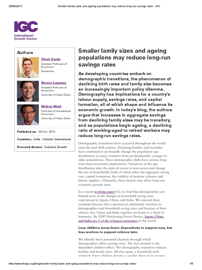 Smaller Family Sizes and Ageing Populations May Reduce Long-Run Savings ...
