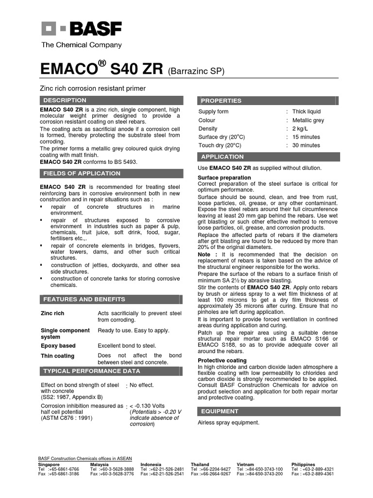 Emaco S40 ZR - PDS - ASEAN - 300409 PDF | PDF | Corrosion | Industrial ...