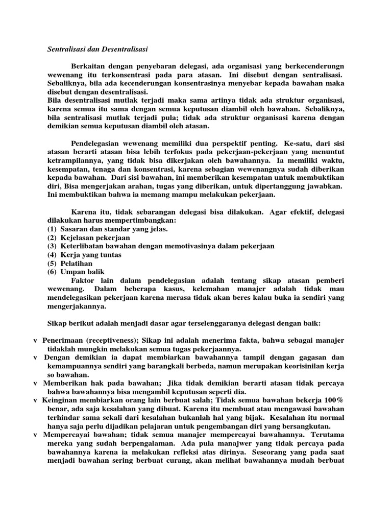 Sentralisasi Dan Desentralisasi | PDF
